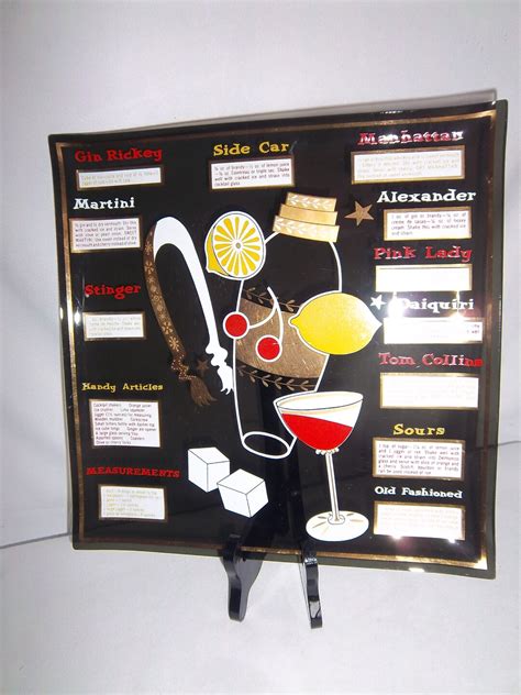Vintage Glass Tray With Cocktail Recipes Rare Tray Glass Etsy