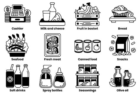 라인의 슈퍼마켓에서 제품의 개념에 있는 삽화의 세트 라인 스타일 개체 그룹에 대한 스톡 벡터 아트 및 기타 이미지 개체 그룹 건강한 생활방식 과일 Istock