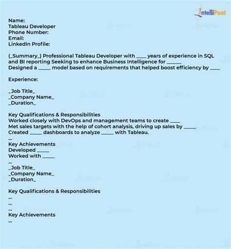 Tableau Developer Resume Sample For 2026 Intellipaat
