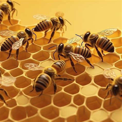 Abejas En Un Panal Con Un Fondo Amarillo Foto Premium
