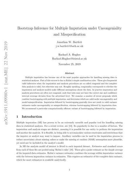 Bootstrap Inference For Multiple Imputation Under Uncongeniality And Misspecification Deepai