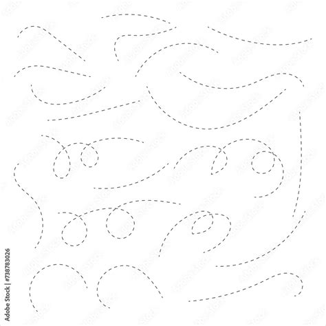 Dotted Line Doodle Set Hand Drawn Dashed Different Way Element Linear