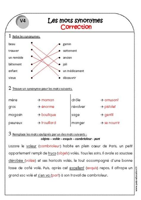 Les Synonymes CE1 Exercice Ce1 Ce1 Exercice Ce2