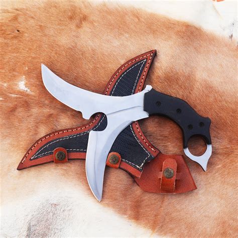 Handmade Karambit Knife Double Edge Decorative Hunting Knife Full Tang Dragon Design