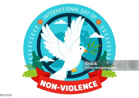 국제 비폭력의 날 벡터 일러스트 레이 션 10 월 2 일 평화 관용 및 이해의 문화 평면 디자인 배경 International Day Of Peace에 대한 스톡 벡터 아트