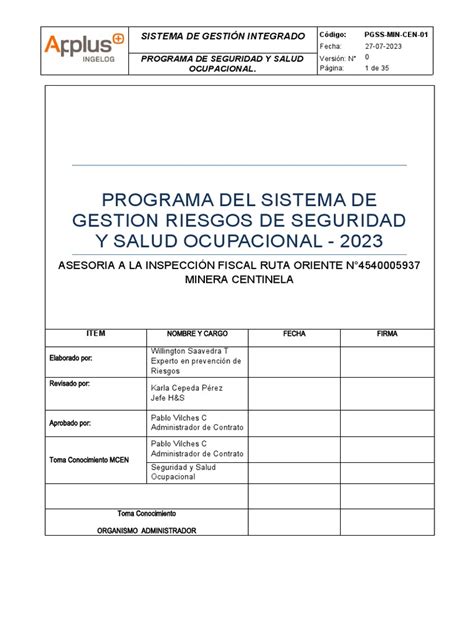Programa Mcen Pdf Seguridad Y Salud Ocupacional Valores
