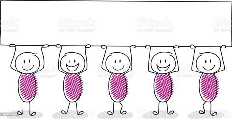 Copypace와 함께 재미 있는 손으로 그려진된 Stickmen 지주 배너입니다 벡터입니다 개념에 대한 스톡 벡터 아트 및