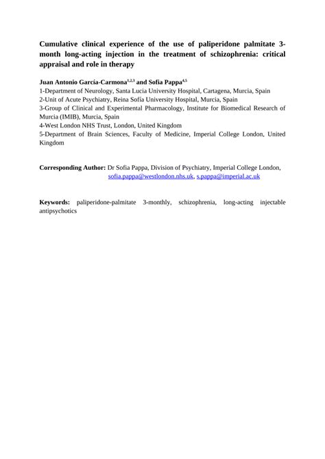 Pdf Cumulative Clinical Experience Of The Use Of Paliperidone