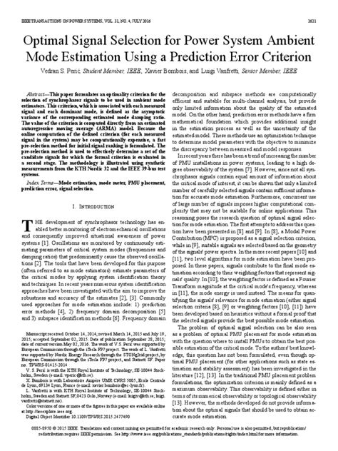 optimal signal selection for power system ambient mode estimation using