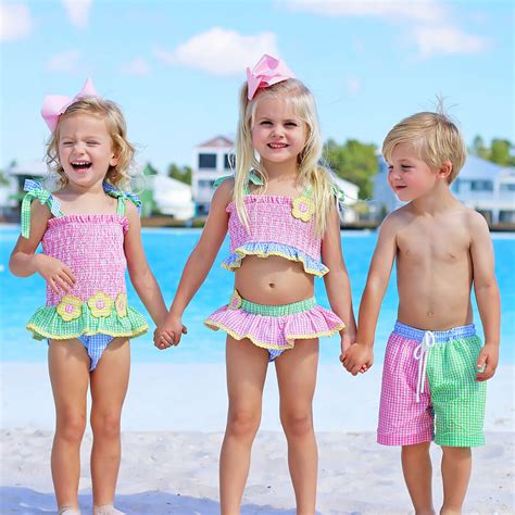 Multi Seersucker Daisy Two Piece Girls Swimsuit Classic Whimsy