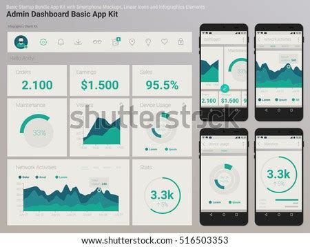 Стоковая векторная графика Flat Design Responsive Admin Dashboard UI без лицензионных