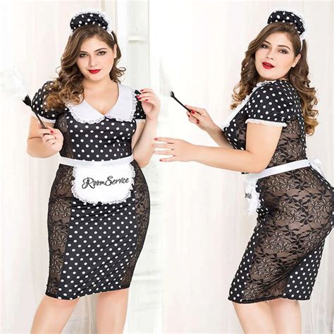 Plus Size Sexy Maid Polka Dot Dress For Cosplay And Role Play Porno