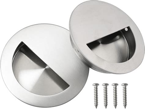 Xd 2pcs Recessed Embedded Door Handle 70mm Stainless Steel Round Drawer