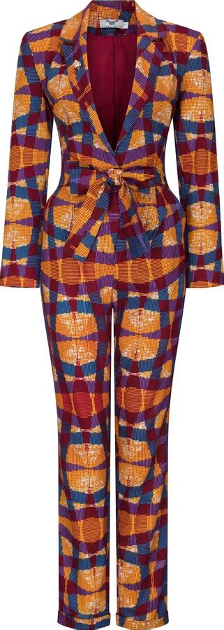 Ohema Ohene Womens Karissa Blazer Jumpsuit Abstract Check Shopstyle