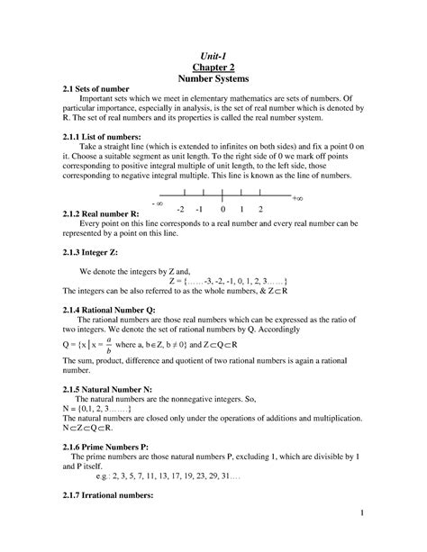 Unit 1 Chapter 2 Number Systems Unit Chapter 2 Number Systems 2 Sets Of Number Important