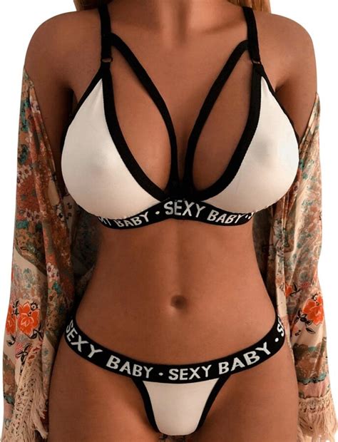 Milont Women 2 Piece Sexy Triangle Lingerie Set Cut Out Strappy Bra And