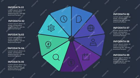 Círculo Infográfico Escuro Com Modelo De 9 Elementos Para Web Em Um Vetor De Apresentação De