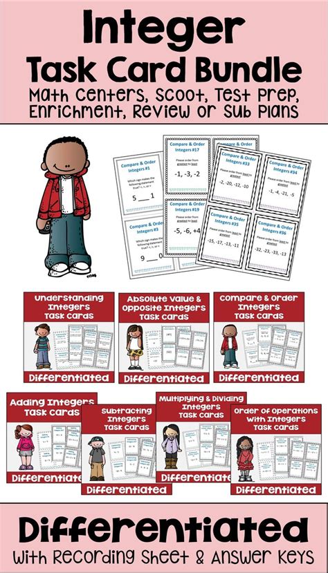 Integer Task Card Bundle Differentiated Task Cards Integer Task