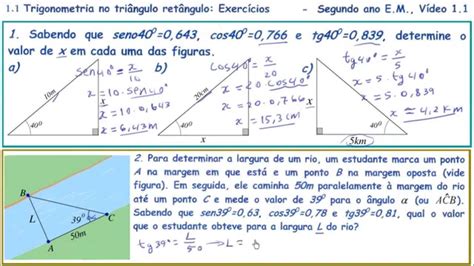 Trigonometria No Triângulo Retângulo Exercícios Segundo Ano E M