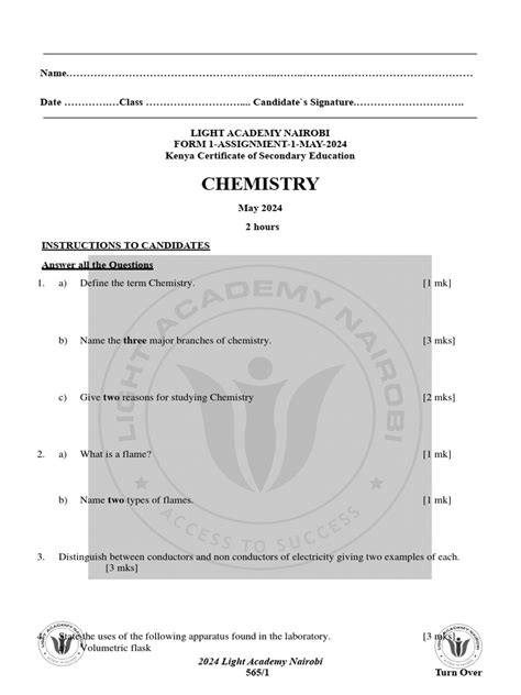 Form 1 Chemistry Assignment 1 Pdf Physical Sciences Chemistry