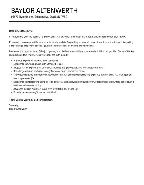 Senior Contracts Analyst Cover Letter Velvet Jobs