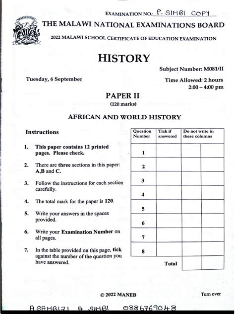 2022 Msce History P2 P Simbi Pdf