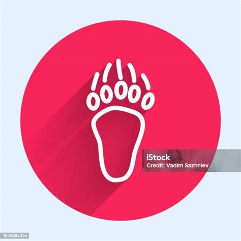 긴 그림자로 격리된 화이트 라인 베어 발 발자국 아이콘 빨간색 원 버튼입니다 벡터 갈고리 발톱에 대한 스톡 벡터 아트 및 기타 이미지 갈고리 발톱 개념 건강관리와