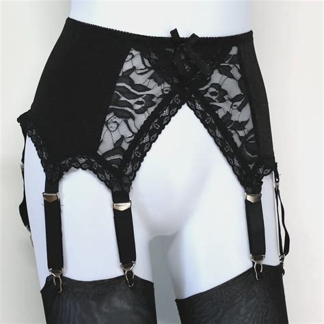6 Strap Wide Vintage Suspender Belt For Woman Plus Size Black Lace