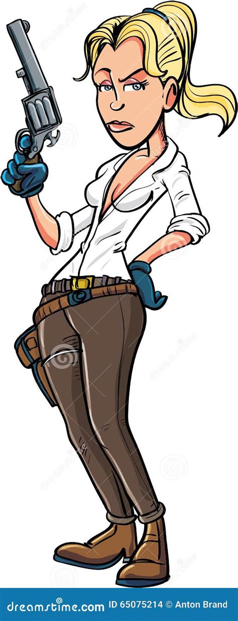 Cartoon Woman Cowgirl With Gun Stock Illustration Illustration Of
