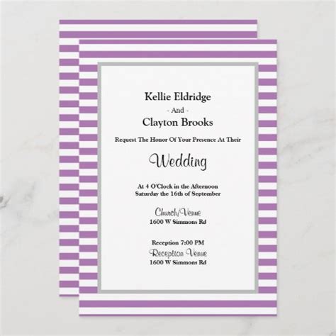 Purple White Stripes Framed Wedding Invitation Zazzle