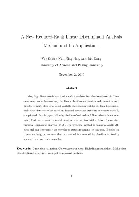 Pdf A New Reduced Rank Linear Discriminant Analysis Method And Its Applications