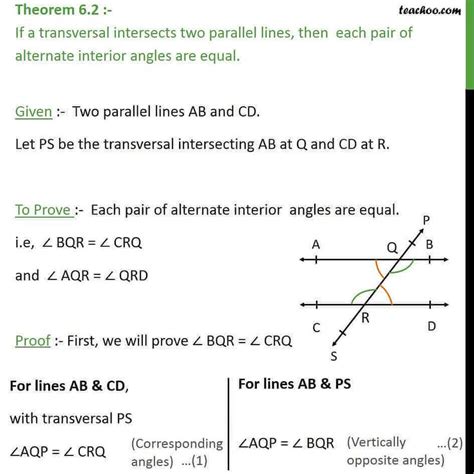Theorem If Transversal Intersects Two Parallel Lines Then Each