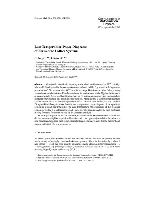 Pdf Low Temperature Phase Diagrams Of Fermionic Lattice Systems