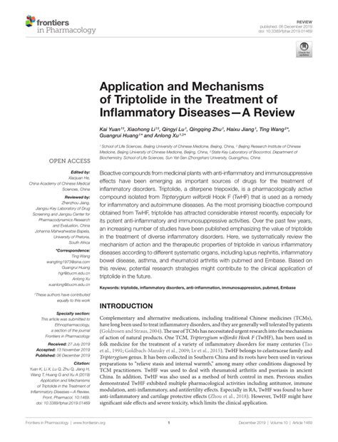 PDF Application And Mechanisms Of Triptolide In The Treatment Of