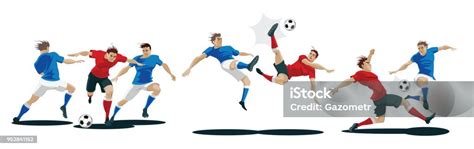 선수는 공을 위해 싸우고 있다 축구 선수의 집합입니다 축구에 대한 스톡 벡터 아트 및 기타 이미지 축구 Sport Set