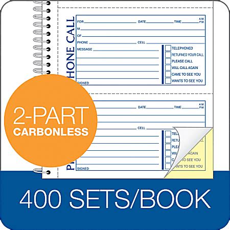 Adams Spiral Bound Phone Message Book 11 X 5 12 Book Of 400 Messages