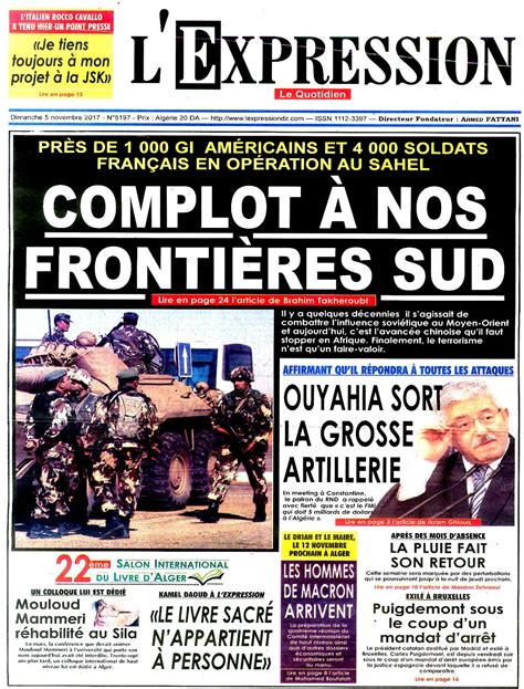 Revue De Presse Les Unes De Vos Journaux Du Dimanche 05 Novembre — Tsa
