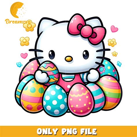 Cute Hello Kitty With Easter Eggs Png File Downloadable Art Dreamsvg