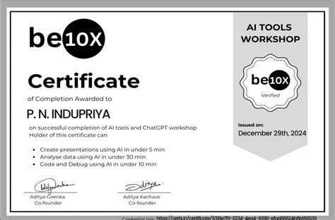 Indupriya P N On Linkedin Aiworkshop Chatgpt Be10x