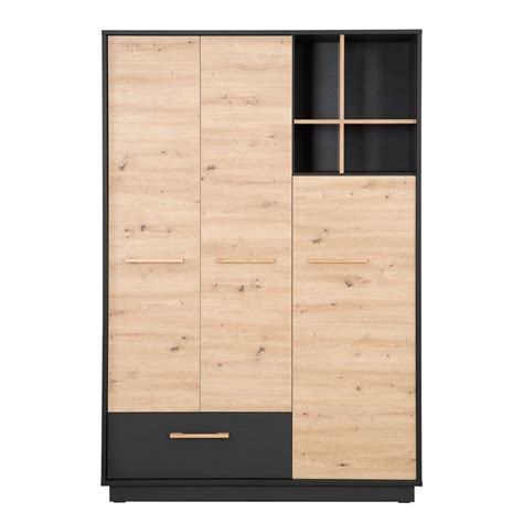 Roba® Kinderkleiderschrank Lenn 3 Türig In Anthrazit Drehtürenschrank