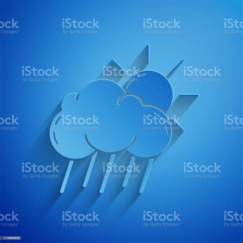 파란색 배경에 고립 된 비와 태양 아이콘으로 구름을 잘라 종이 비 방울과 비 구름 강수량 종이 아트 스타일입니다 벡터 일러스트레이션 0명에 대한 스톡 벡터 아트 및 기타