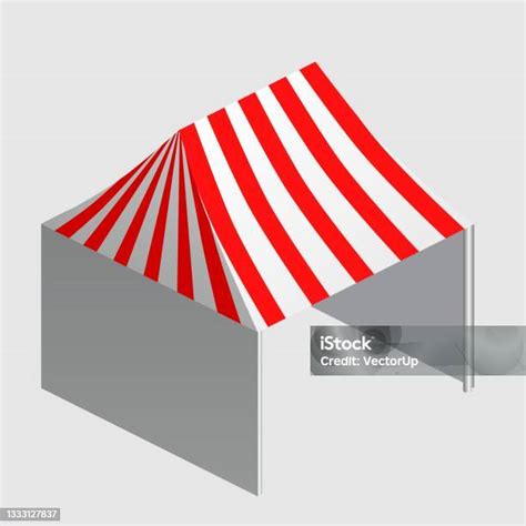 등가 시 시장 노점 텐트 거리 차양 캐노피 키오스크 카운터 공정 길거리 음식 시장 식료품 상품에 대한 흰색 빨간색 문자열 격리된 벡터 3차원 형태에 대한 스톡 벡터 아트 및