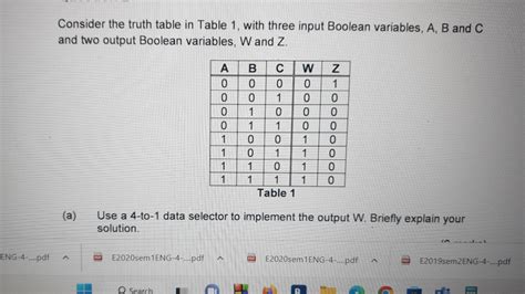 Solved Consider The Truth Table In Table 1 With Three Input Chegg