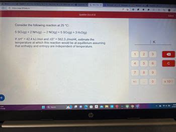 Answered Consider The Following Reaction At 25 °c 5 So3g 2 Nh3g
