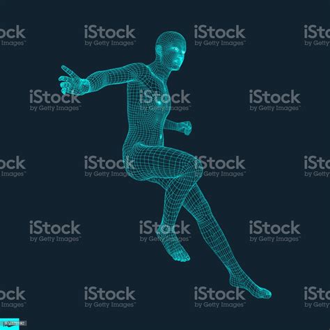 남자 인체 와이어 모델의 3 차원 모델입니다 디자인 요소입니다 기술 벡터 일러스트입니다 와이어 프레임 모델에 대한 스톡 벡터 아트 및 기타 이미지 Istock