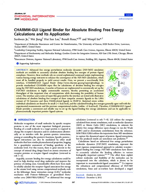 Pdf Charmm Gui Ligand Binder For Absolute Binding Free Energy
