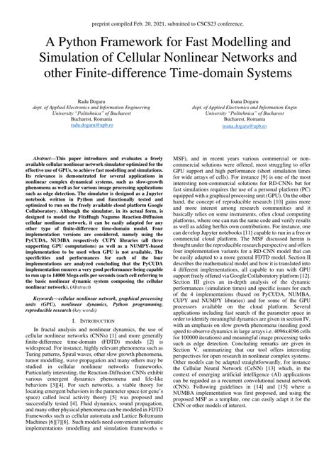 PDF A Python Framework For Fast Modelling And Simulation Of Cellular