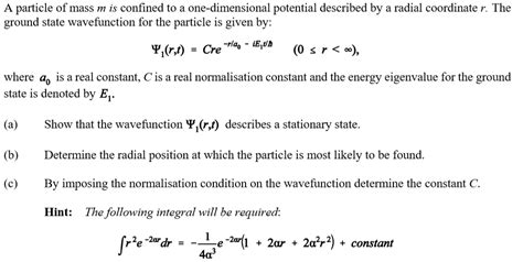 Solved A Particle Of Mass M Is Confined To A One Dimensional