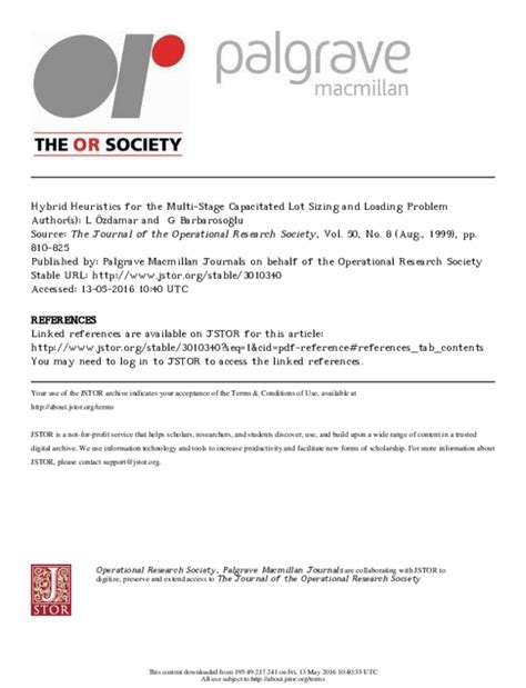 Pdf Hybrid Heuristics For The Multi Stage Capacitated Lot Sizing And