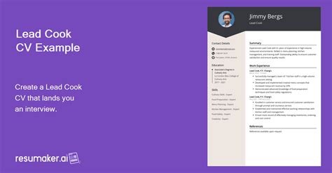 Lead Cook Cv Job Description Sample And Guide